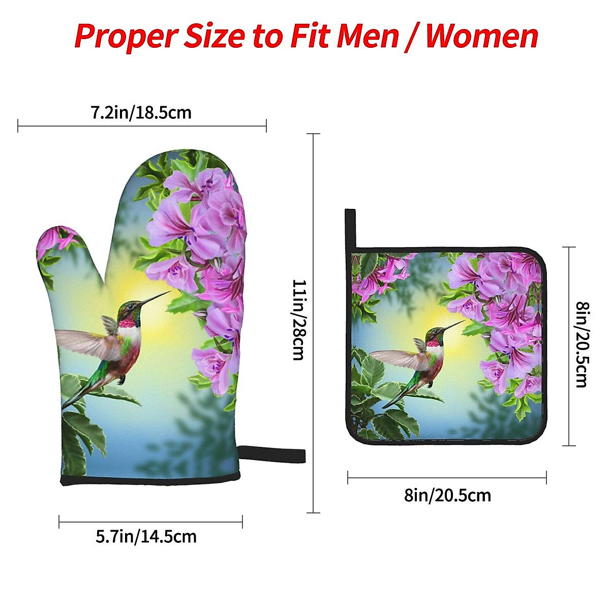 Mount Hour 4-Piece Set Oven Mitts and Potholders, Spring Bird Hummingbird Summer Purple Flower Floral Baking Glove and Pot Holder for Cooking BBQ