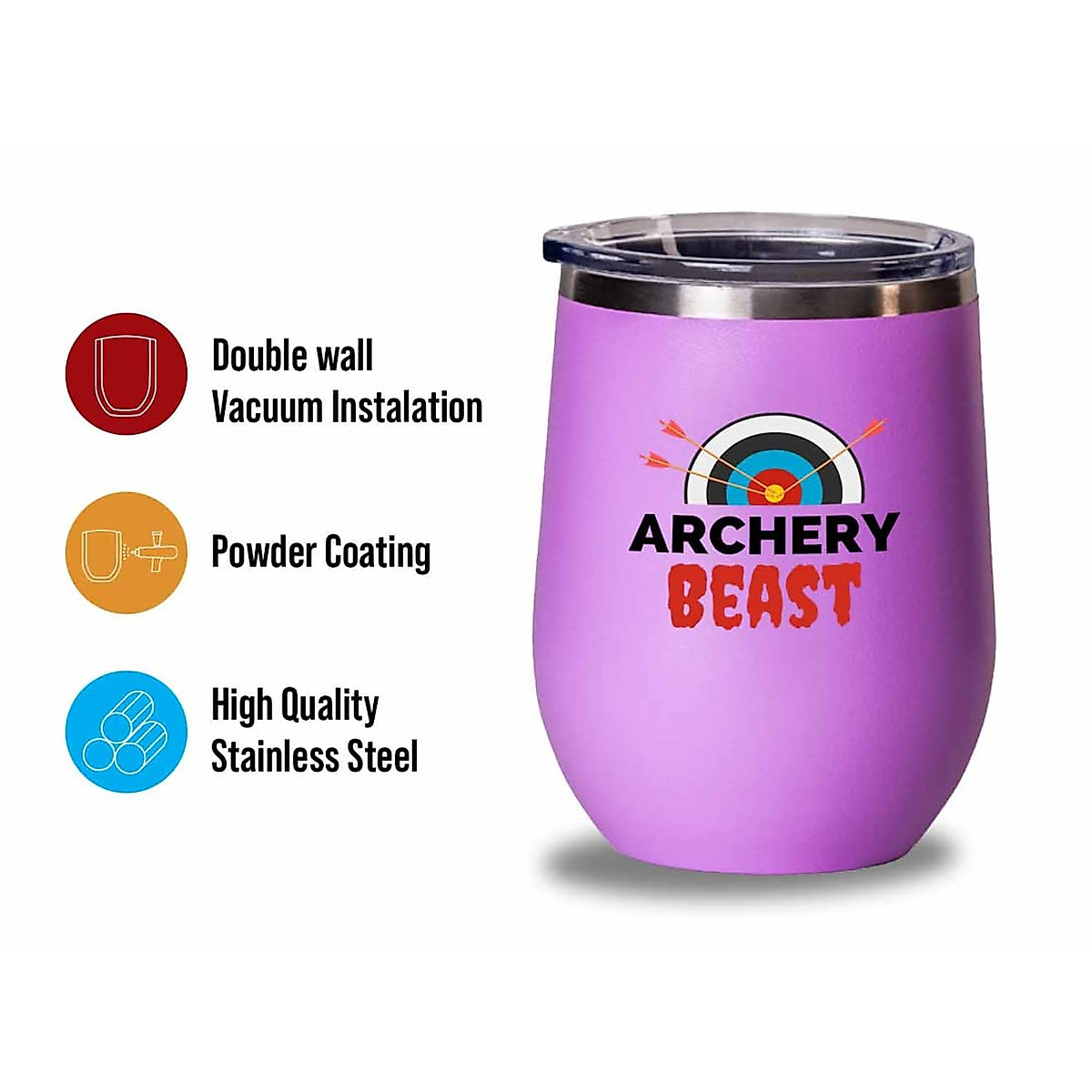 Archery Pink Wine Tumbler 12oz - Archery Bcast - Archery Shot Trainer Crossbow Compound Bow Hunting Arrow