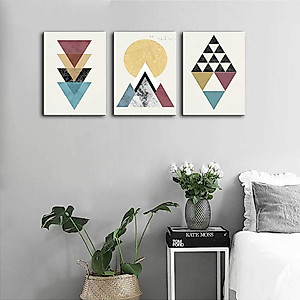 MHARTK66 Abstract Geometry Wall Art Prints, 3 Framed 12 x 16 inch Canvas, Bedroom Living Room Bathroom Decor