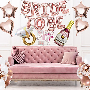 Bachelorette Party Decorations Rose Gold Bridal Shower Party Favors Kit Bride To Be Sash and Foil Balloons, Curtain, Veil, Photo Props, Temporary Tattoos, Latex Balloons