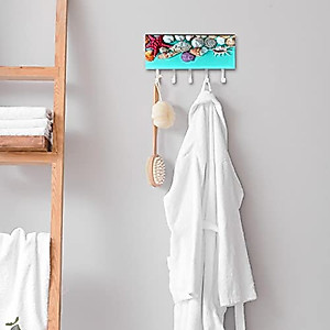 Marine Gastropods Starfish Conch Rack Organizer with 5 Hooks Wall Bathroom Kitchen Shelf Rack Multifunctional Storage Shelf