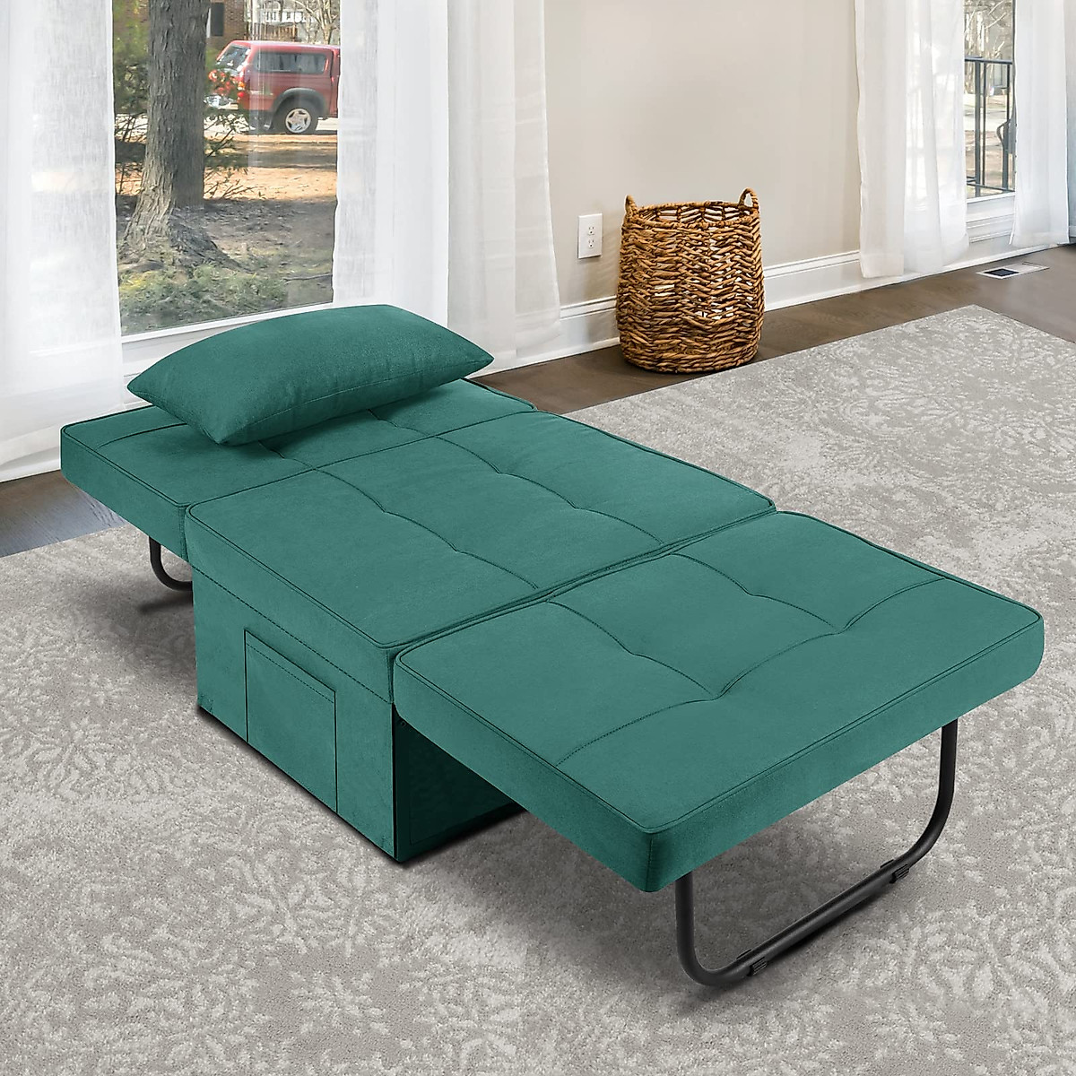 Polar Aurora Ottoman Sofa Bed 4 in 1 Multi-Function Folding Sleeper Chair Bed Adjustable Recliner for Living Room (Green)