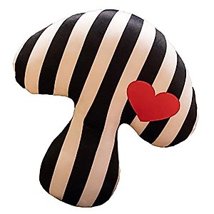 HXIYAN Black and White Striped Cushion, Shaped Pillow, Plush Mushroom Pillow, Lovely Chair, Sofa, Bedroom Decorative Pillow (15.7in, Love Stripe)