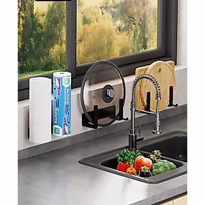 Pot Lid Rack, Wall Mounted 304 Stainless Steel Pan Lid Organizer Holder, Self-Adhesive or Mounting with Screws, Kitchen Cooking Utensil Tool (Set of 2) (Silver)