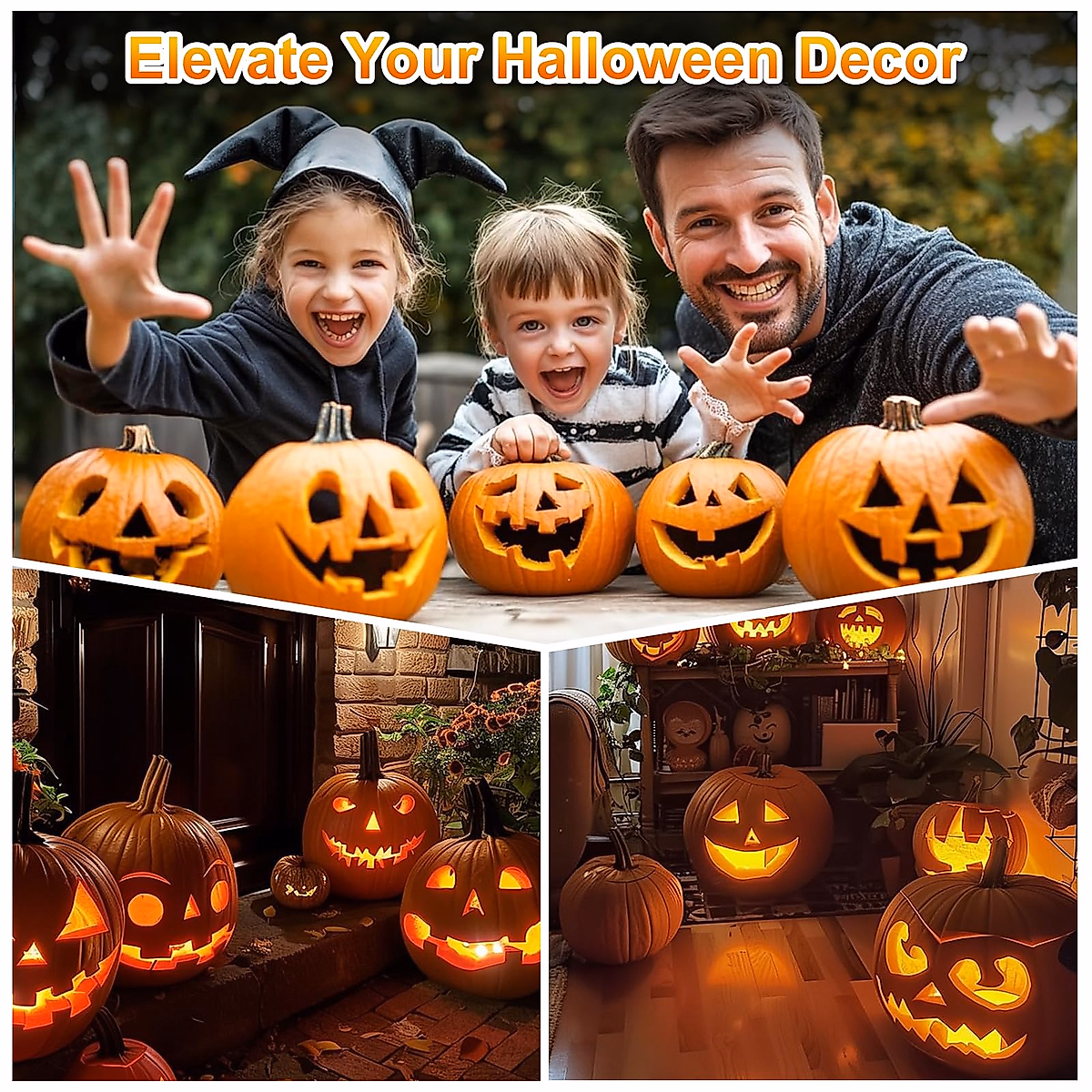 XINYA BAO 28 PCS Pumpkin Carving Kit Tools Halloween Professional Heavy Duty Stainless Steel Carve Knife Set with LED Candle Lights, Stencils, Storage Bag, Gifts & Adults DIY Lantern Decorating.