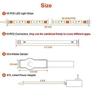 LAFULIT 10 PCS Under Cabinet Lights Kit, Motion Sensor LED Strip Lights with Remote, Dimmable and Timer Warm White Counter Lights for Kitchen Cabinets, Cupboards, Closets, Stairs, Shelf, Desk, and Bed