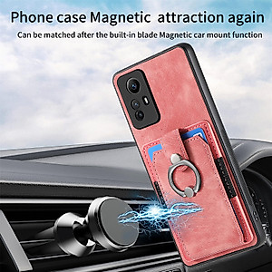 Monwutong Slim fit Wallet Phone Case for Redmi Note 12S, Portable Ring Design PU Leather Case, Safety Button and Cards Slot Cover for Redmi Note 12S,DK Pink