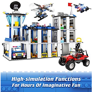 WishaLife City Police Station Toy Building Blocks Set with Prison, Police Car Toy, Helicopter Toy, Buggy Truck Toy, Fun Police Toys Gift for Kids, Boys and Girls Ages 6 Plus
