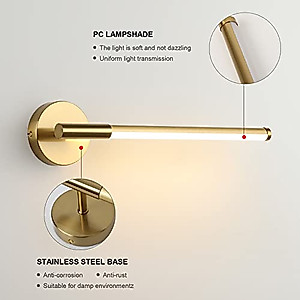 JOOSENLUX Modern LED Picture Lights Gold 19.3" 3000K Long Brass Mid Century Adjustable Linear Gold Wall Sconce Vertically Led Bathroom Vanity Light Swing Arm Left and Down 110V 3000K