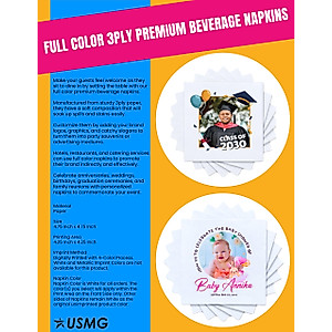 Customize Your Celebration: 50 Personalized Photo Beverage Napkins - Vibrant Full Color Printing, 3-Ply, 4 3/4" x 4 3/4" - Ideal for Birthdays, Baby Showers, Engagement Parties, & Events (White)
