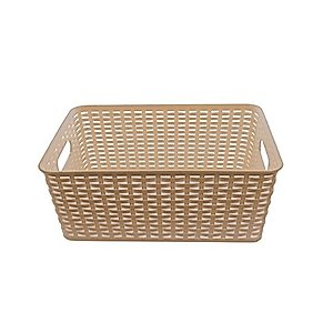 YBM Home Medium Plastic Rattan Storage Box Basket Organizer, Small - Beige - 1 Pack