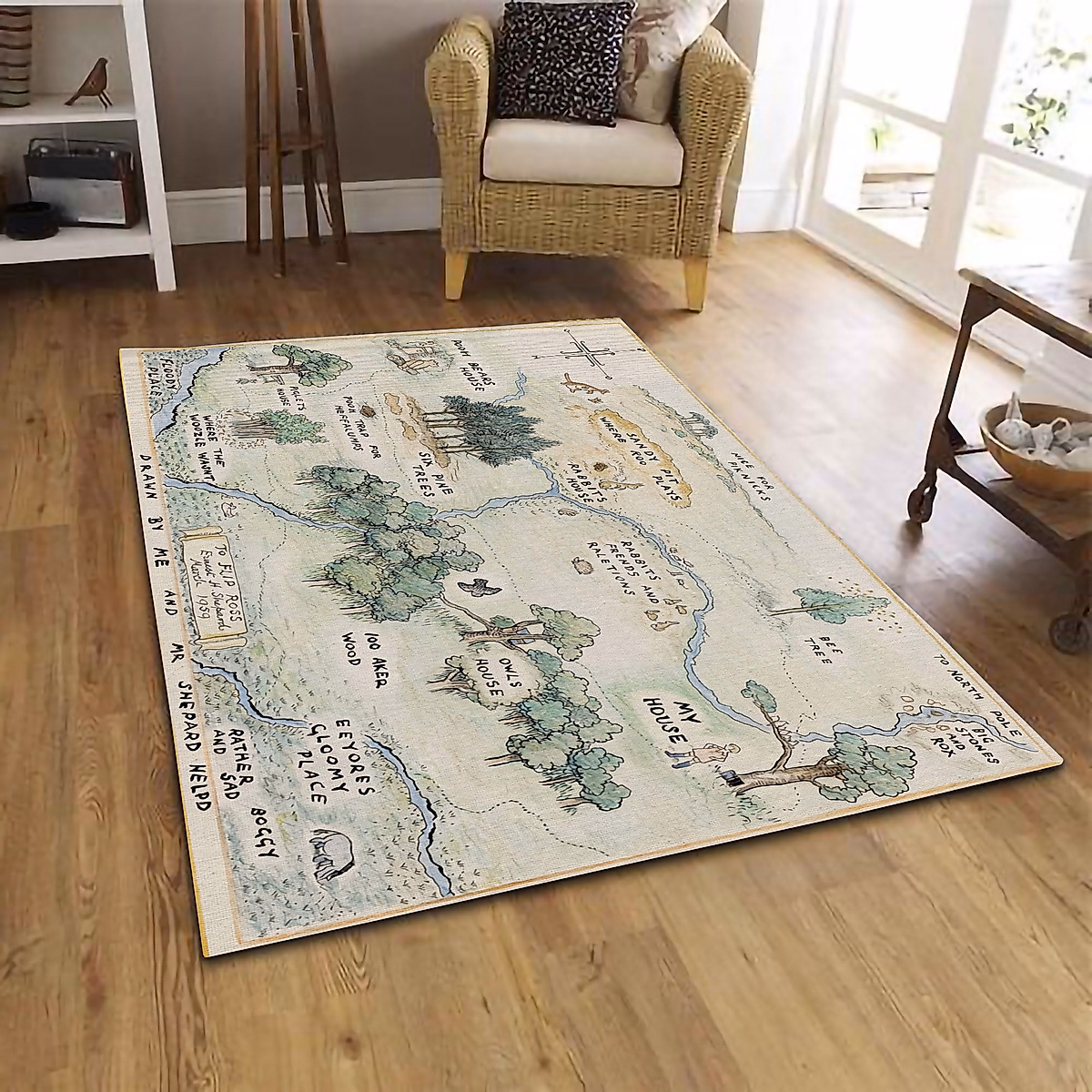 SHOUSE 100 Acre Wood Map Rug, Winnie The Pooh Hundred Acre Wood Rug, Winnie The Pooh Area Rug for Nursery, Washable Rug, Winnie The Pooh Rug for Nursery, Living Room Rug, Nursery Rug (72 * 48 inches)