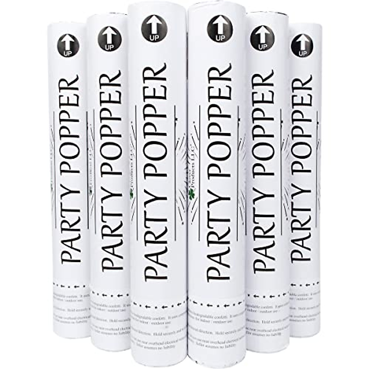Clover Products Large Premium Wedding Confetti Cannon - (6 Pack) White Biodegradable Paper Confetti Popper | Launches Confetti 20-25 Feet | Party Poppers for Wedding or any occasion.