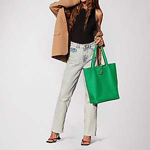 TAKEASY Italian Genuine Leather Tote Bag for Women with Zipper Large Tall Soft Unlined Handbag Purse for Shopping Work Travel (Green)