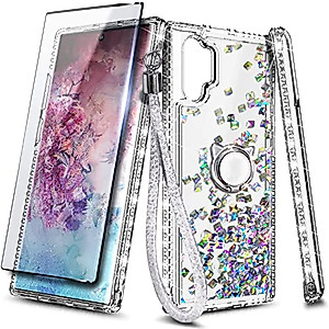 NGB Supremacy for Samsung Galaxy Note 10 Plus/Note 10 Plus 5G Case with Screen Protector (Maximum Coverage, Flexible TPU), Ring Holder/Wrist Strap, Glitter Liquid Cute Case (Clear Gem)