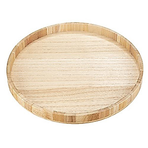 13 Inches Large Solid Wooden Serving Tray Round Tea Coffee Table Tray Snack Food Meals Serving Plate Kitchen Party Bar Server Breakfast Tray with Raised Edges Nature Wood Ottoman Tray