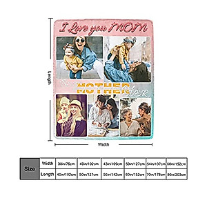 SHIYEL Custom Blanket with Photo for Mom, Personalized Picture Throw Blankets for Mother's Day, Customized Blanket for Best Mom Ever Family Mother Gifts for Women Souvenirs Birthday, 5 Collage