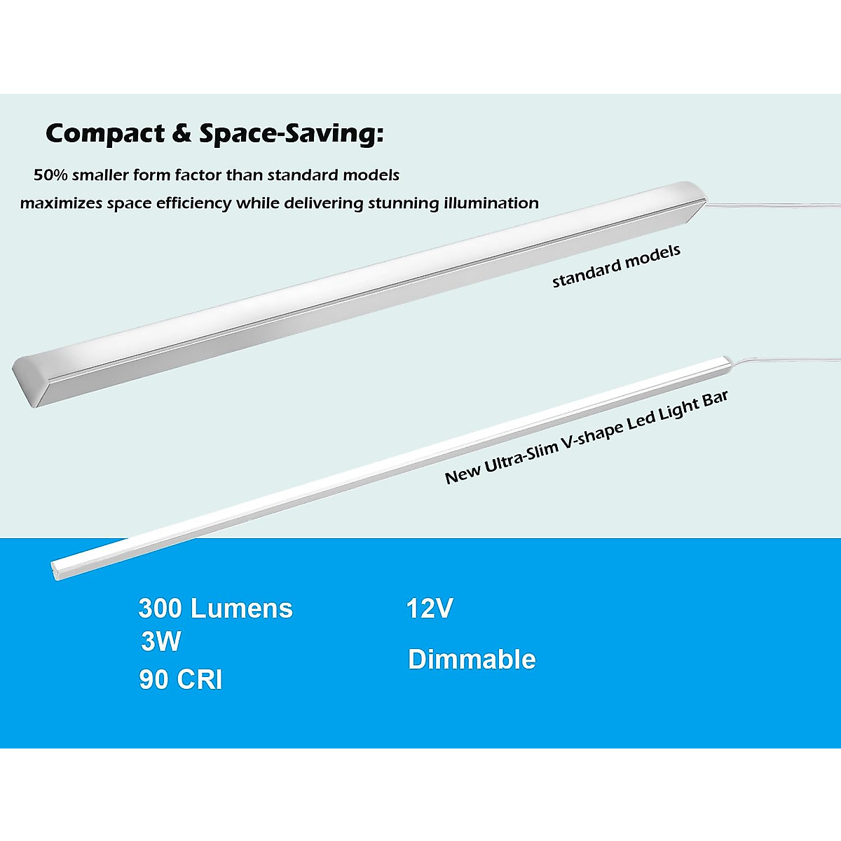 Cefrank V-Shape Under Cabinet Lighting Kit - 4pcs Sleeker 12" Dimmable LED Light Bars for Showcase Shelf Seamless Illumination - 1200lm, 12W - Pure White (6000K)