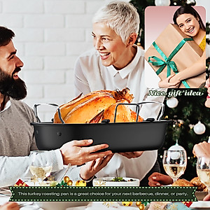 Nonstick Turkey Roasting Pan with Rack, 17 x 13 Inch Turkey Pan, large roaster pan for Meat & Vegetable, (Silver)
