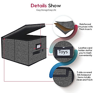 Onlyeasy Collapsible Storage Bins Pack of 3 - Foldable Storage Box Containers Organizer with Dust-proof Lids and Strong Handles, 11.8"x15.7"x9.8", Large, Black, 9MXALB03PLP