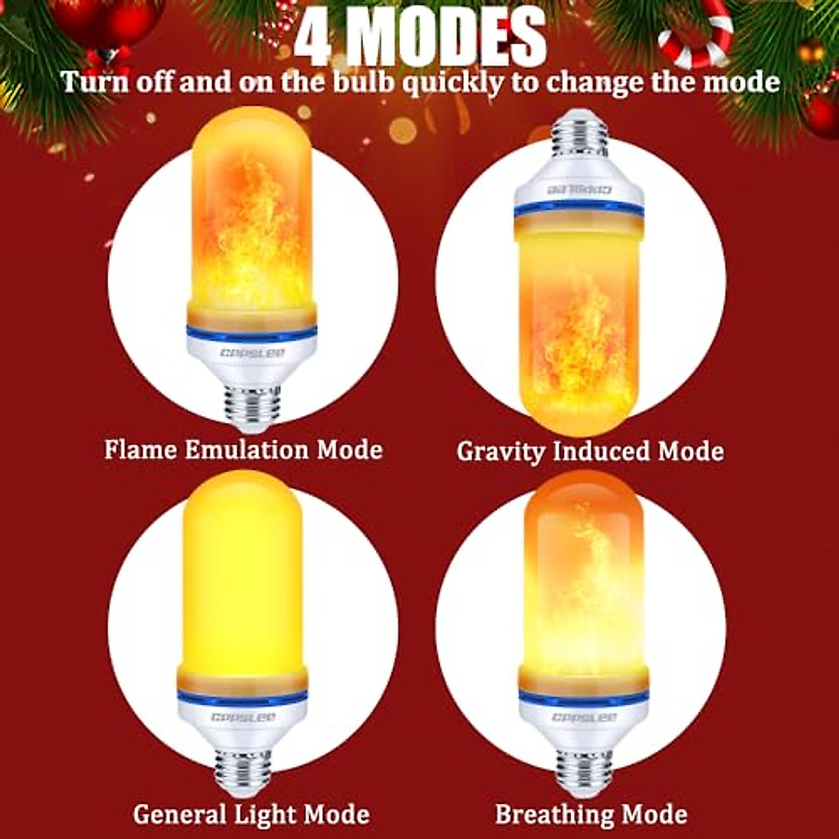 CPPSLEE LED Flame Light Bulbs, 4 Modes Flickering Light Bulbs, E26 Base Fire Flame Bulb, Halloween, Christmas Party Porch Outdoor and Indoor Home Decorations(Yellow, 2 Pack)