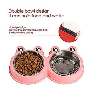 Double Dog Cat Bowls Premium Stainless Steel Pet Bowls with No-Slip Stainless Steel Cute Modeling Pet Food Water for Feeder Dogs Cats Rabbit and Pets