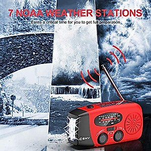 Emergency Hand Crank Radio with 3 LED Flashlight, Esky AM/FM/NOAA Portable Weather Radio with 2000mAh Power Bank Phone Charger, Solar Powered USB Charged Radio for Indoor Outdoor Camping, SOS Alarm