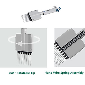 Lab Micropipette Adjustable Volume Pipettor 8-Channel Multichannel Pipett Micro Pipettes Variable Volume Pipettes for Scientific Lab and School 50-300渭l