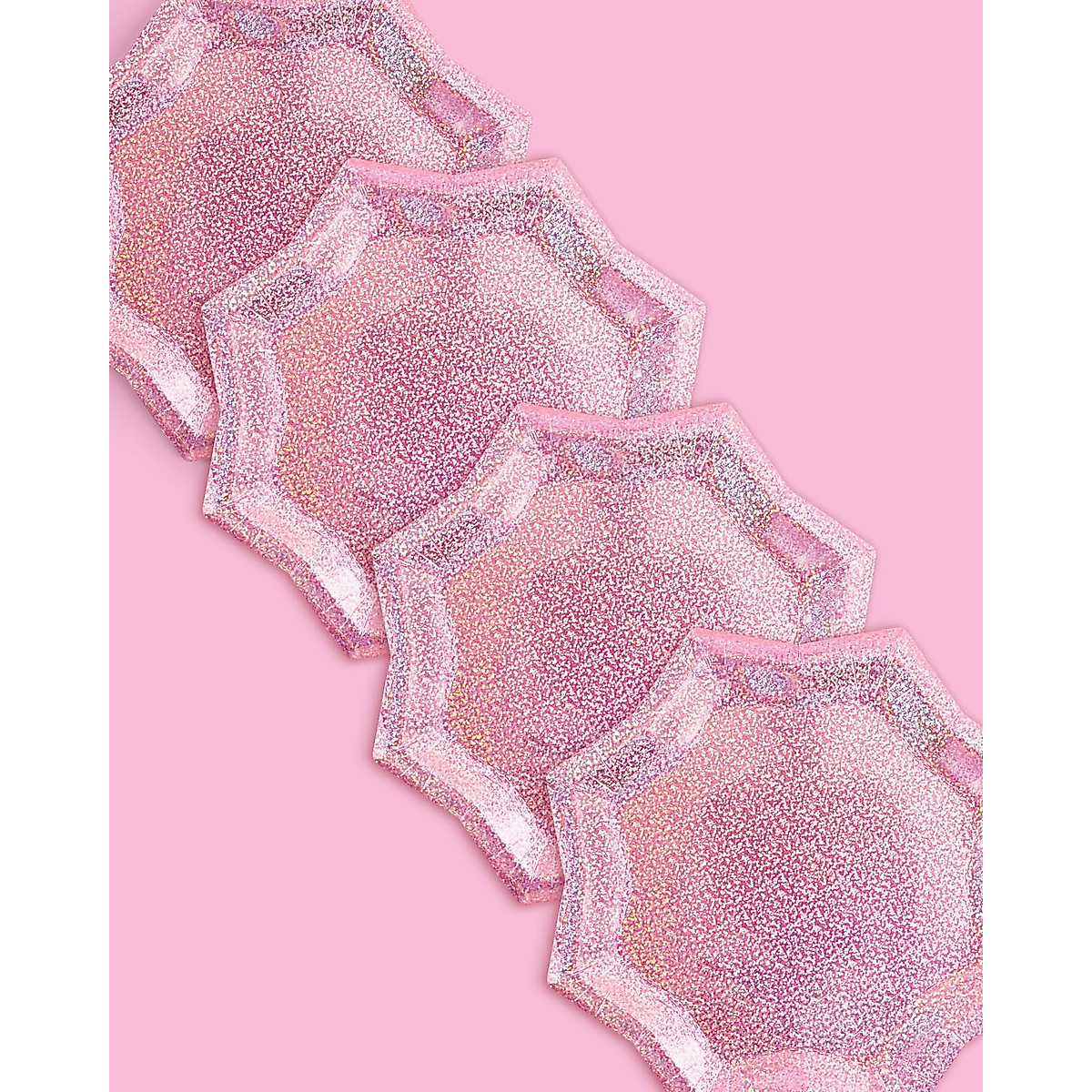 xo, Fetti Pink Holographic Starburst Foil Plates - 25 pcs | Happy Birthday Party Decorations, Holiday Party, Cool Cake Plates, Pink Bachelorette Disposable Party Plates