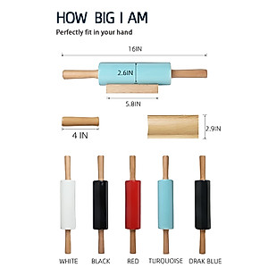 Ceramic Rolling Pin,16 inch with Wooden Handle and Stand, Rolling Pin for Baking Pastry, Pizza, Dough, Cookie, Pie Crust, Pasta, Bakery, Non-Stick Surface, Easy to Clean (Turquoise)