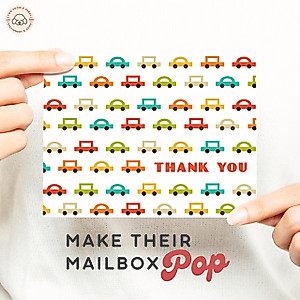 Two Poodle Press Boy Thank You Cards, Retro Car Thank You Notes with Envelopes - For Birthdays, Baby Showers, Graduation, Kids Stationery, Baptism Thank You, Teacher Appreciation - Liam