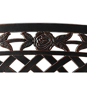 Patio Sense 63285 Scarlet Cast Aluminum Patio Bench Heavy Duty Rust Free Metal Construction Lightweight Easy Assembly for Front Porch Backyard Lawn Garden Pool Deck - Antique Bronze Finish