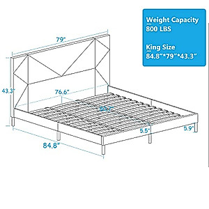 Flolinda King Size Bed Frame, Upholstered Bed Frame with Tall Tufted Velvet Headboard, Heavy Duty Metal Mattress Foundation with Wooden Slats, King Bed Frame No Box Spring Needed, Easy Assembly