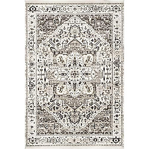 nuLOOM Oliveira Floral Medallion Fringe Area Rug, 5' 3" x 7' 7", Beige