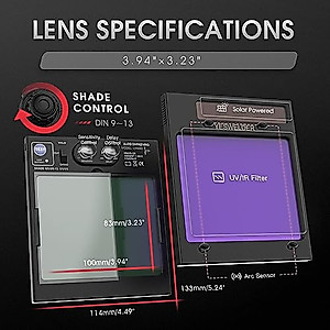 YESWELDER Large Viewing True Color Solar Powered Auto Darkening Welding Helmet with Side View, 4 Arc Sensor Wide Shade 4/5-9/9-13 Welder Mask for TIG MIG ARC Grinding Plasma LYG-Q800D-A