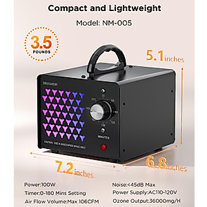 ONAMOR Ozone Generator Odor Eliminator 36000mg/h, High Capacity Ozone Machine Odor Removal Up to 6000 Sq.Ft, Ionizer Ozonator for Smoke, Car, Basement And Pet Room, Black