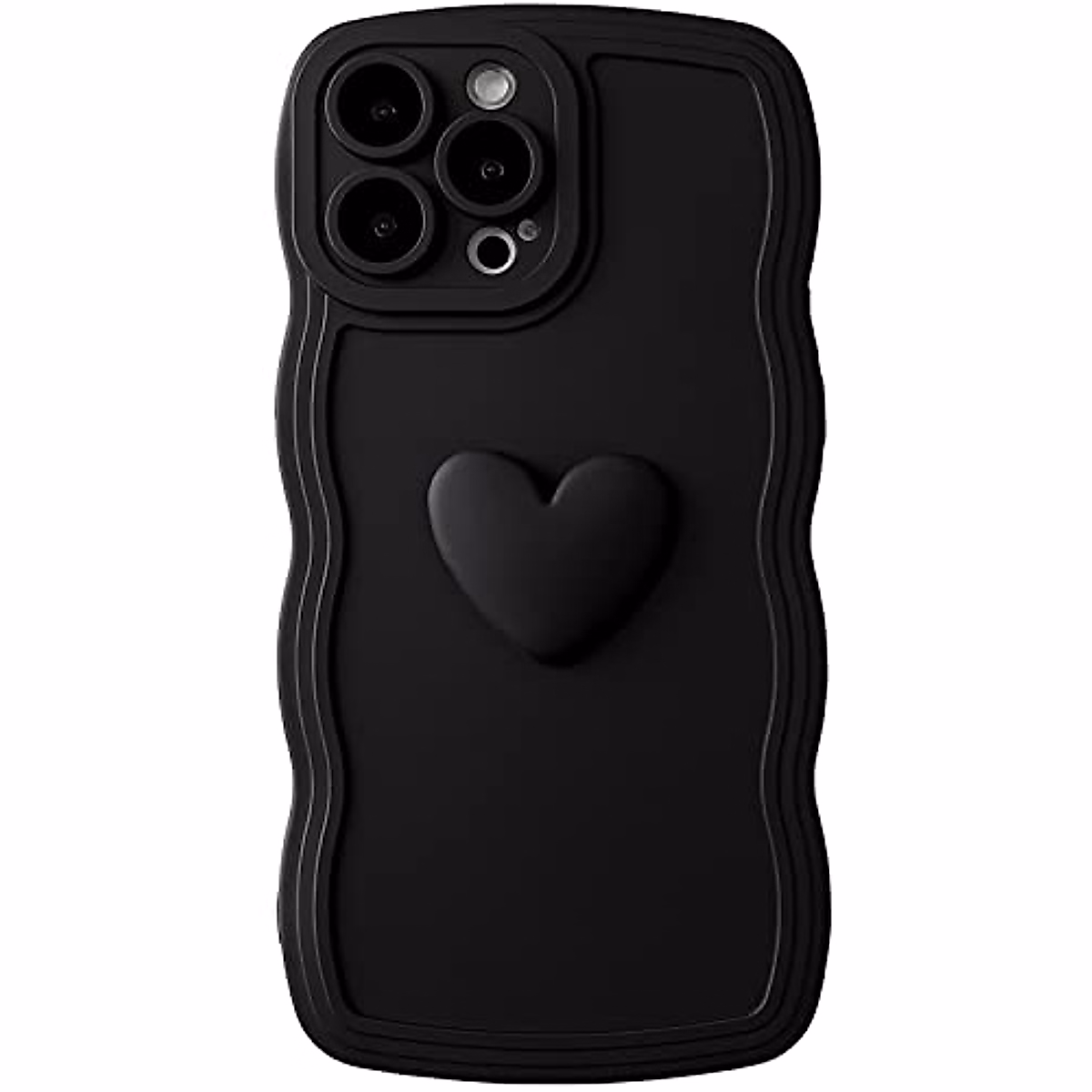Qokey for iPhone 12 Pro Max Case(6.7" 2020), Cute 3D Colors Love Heart Wavy Frame Full Protection 6.7" Soft TPU Shockproof Phone Cover Women Girls,Black