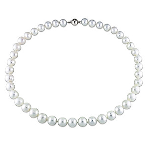 Abbie+Cleo Cultured Freshwater Oval White Pearl Strand Necklace with Sterling Silver Ball Clasp (10-11mm), 18in