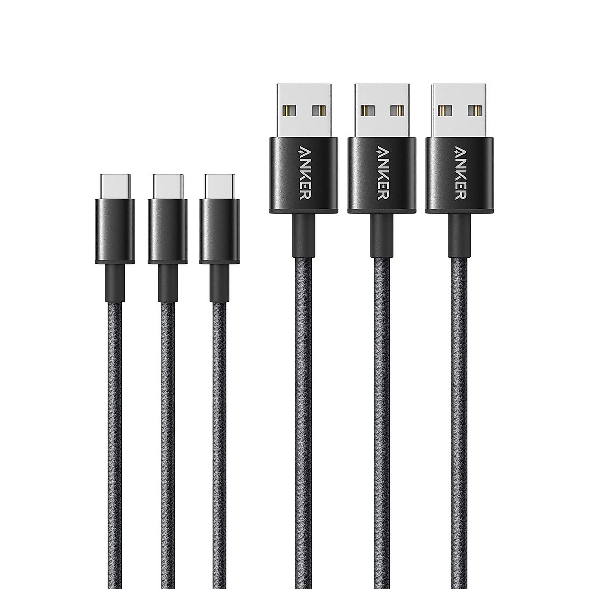 Anker [3-Pack, 6 ft] Premium Nylon USB-C to USB-A Fast Charging Type C Cable, for Samsung Galaxy S10 / S9 / S8 / Note 8, LG V20 / G5 / G6 and More (Black)