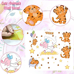 Balloon Flying Animals Wall Decals, Cute Tiger Elephant Star Wall Stickers,Animal Stickers for Kids,Cartoon Wall Decors for Nursery Kids Room Living Room Bedroom Decorations Home Decor
