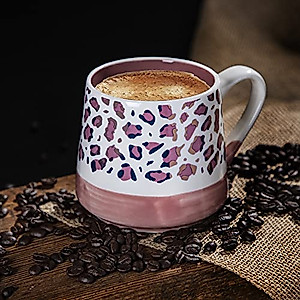 SHEFFIELD HOME Stoneware Coffee Mugs- Stylish and Trendy Leopard Printed Coffee Cups, Mugs for Tea, Latte Mug, and Hot Chocolate, 18 oz, (Pink Leopard)