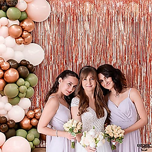 Big 3 Pieces Rose Gold Fringe Curtain - 9.6x8 Feet, Rose Gold Streamers | Rose Gold Backdrop for Birthday Party | Rose Gold Tinsel Backdrop, Rose Gold Party Decorations, Bachelorette Party Decorations