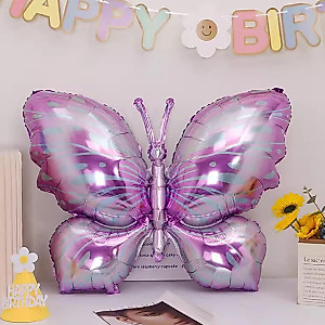 SAMOKA Butterfly Balloons,4 PCS 40 Inch Purple Butterfly Balloons,Butterfly Foil Balloons,Butterfly Birthday Decorations,Butterfly Party Decorations,Butterfly Theme Baby Shower Birthday Party Supplies
