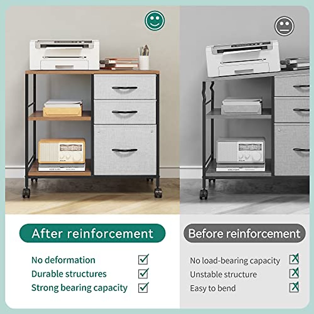 YITAHOME 3 Drawer File Cabinet, Mobile Printer Stand with Open Storage Shelf, Lateral Fabric File Cabinet for Home Office, Rolling File Cabinet Fits A4/Letter Size Light Gray