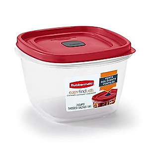 Rubbermaid 16-Piece Food Storage Containers with Lids and Steam Vents, Microwave and Dishwasher Safe, Red & Easy Find Lids 7-Cup Food Storage and Organization Container, Racer Red