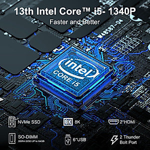 Intel NUC 13 Pro, 4.6 GHz Frequency, Core i5-1340P Processor, 12C 16T, Iris Xe Graphics, Dual Channel 16GB DDR4, 512GB SSD, 8K 4-Screen Display, WiFi 6E, BT5.3 for Business, Editing, AI Creation