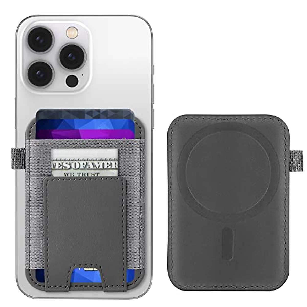 Magnetic Card Wallet Holder for MagSafe, Magsafe Wallet for Apple iPhone 14 Pro Max/14 Pro/14/14 Plus/13/12, MagSafe Leather Wallet, Magnetic Card Holder for iPhone 14/13/12 Series, Fit 7 Cards, Gray