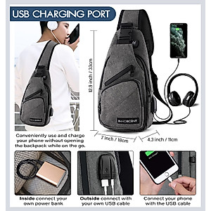 INNOSCENT Smell Proof Sling Bag Backpack - COMBINATION LOCK - Shoulder Crossbody Bag With USB/Headphone Charging Port Black (Light Grey)