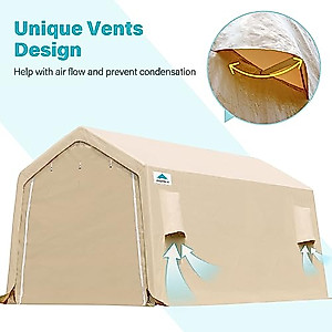 ADVANCE OUTDOOR Carport 10X20 ft Heavy Duty Outdoor Patio Anti-Snow Portable Canopy Storage Shelter Shed with 2 Rolled up Zipper Doors & Vents for Snowmobile Garden Tools, Beige