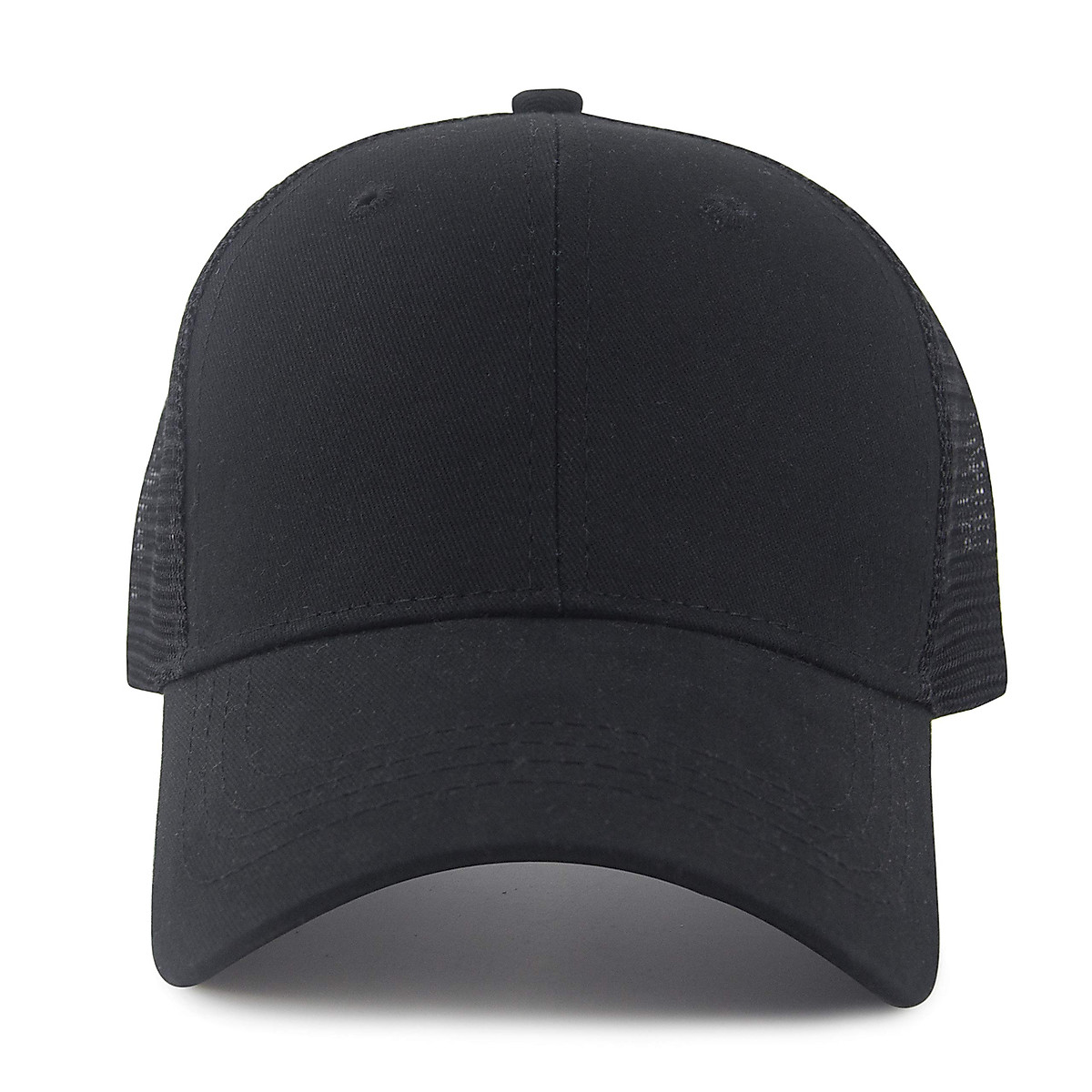 Muryobao Womens Ponytail Baseball Cap Messy High Bun Ponycap Adjustable Snapback Summer Sun Hat Plain Trucker Dad Hat Mesh Black